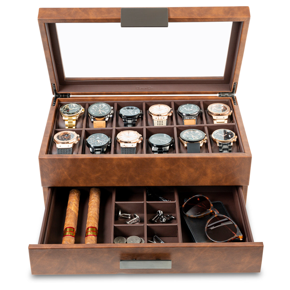 Men's Watch Organizer With Valet Drawer [12 Slots] – Glenor Co.